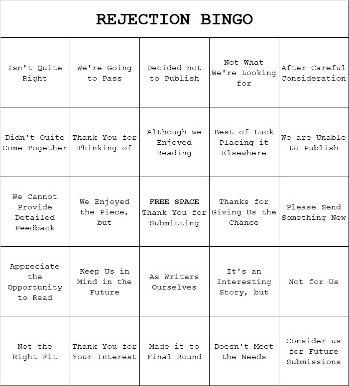 Let’s Play Rejection Bingo – Aeryn Rudel's Rejectomancy