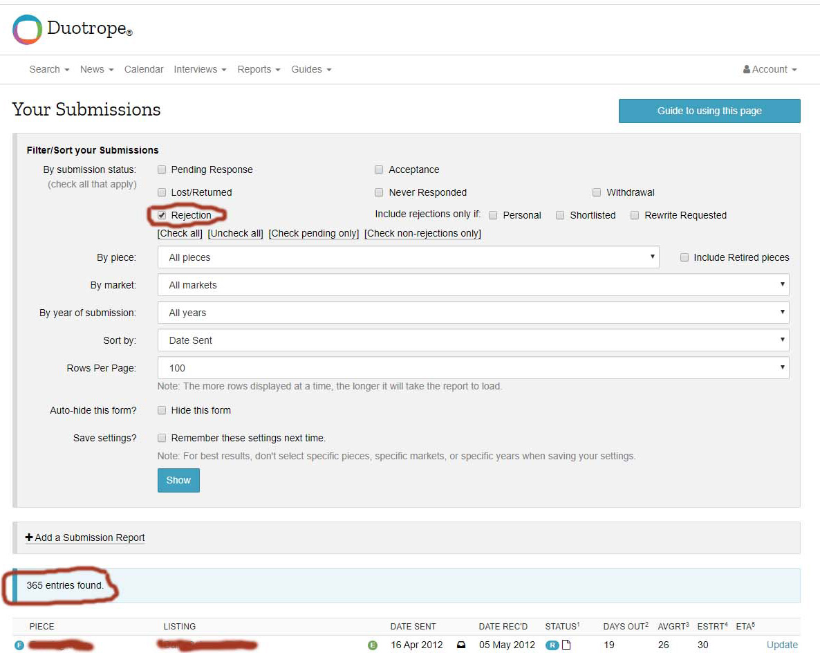 365 Rejections: A Year’s Worth of No – Aeryn Rudel's Rejectomancy